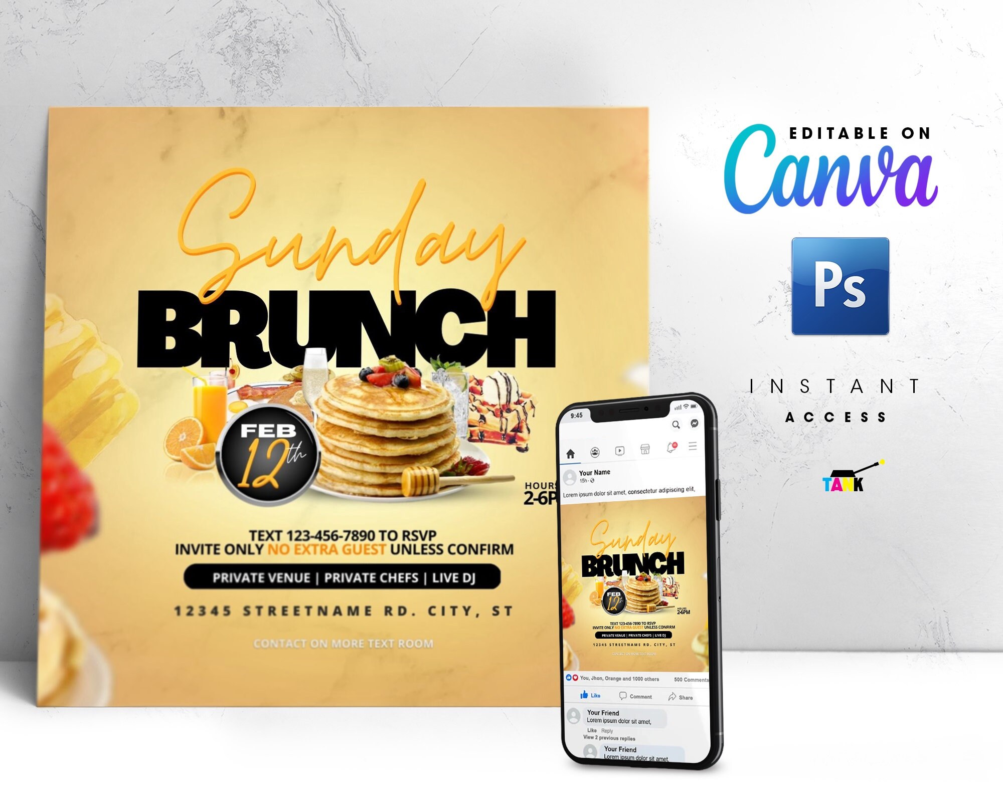 Editable Brunch Invitation Flyer, Sunday Brunch DIY Flyer Canva Brunch ...