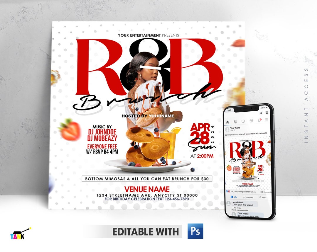 Editable R&B Brunch Flyer Template, RNB Brunch Invitation Template I ...