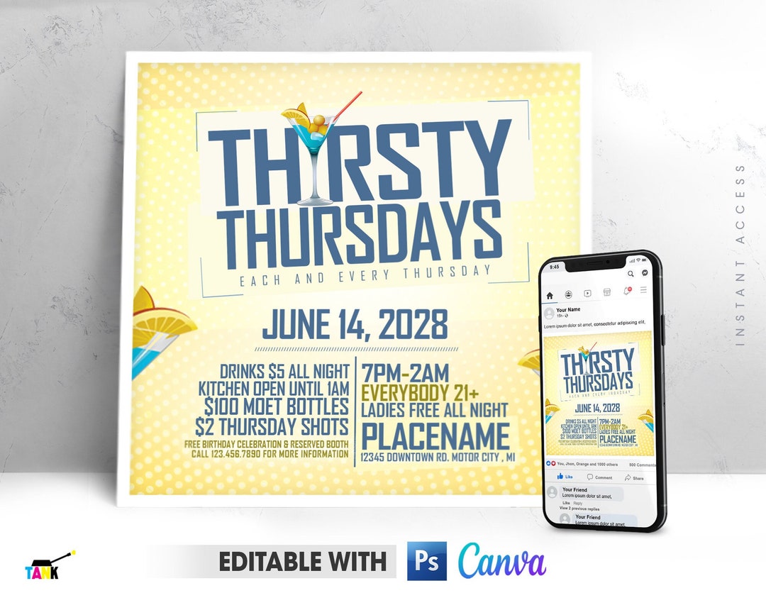 Editable Thirsty Thursday Flyer, Thursday Club Flyer L Thursdays Flyer ...