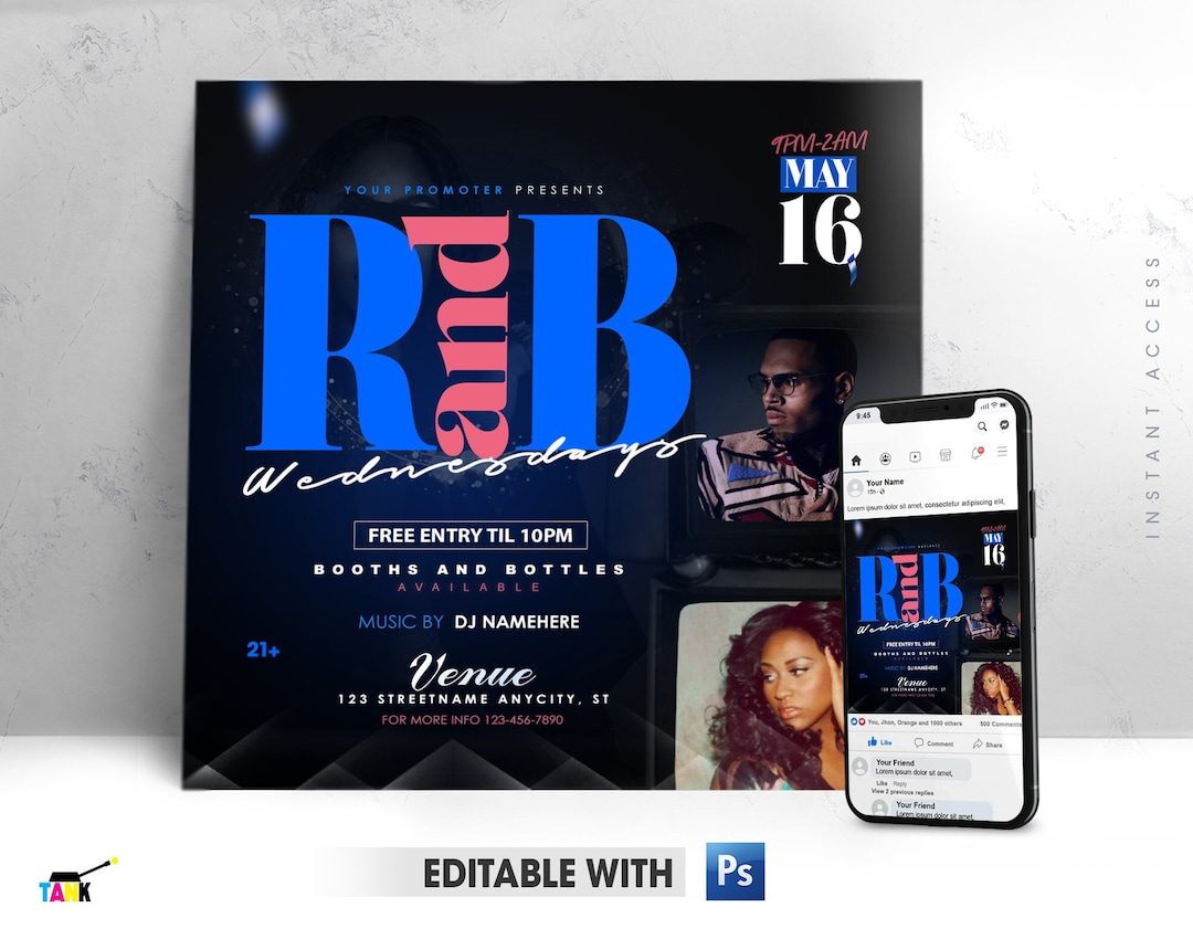 Editable R&B Party Flyer Template, RNB Club Flyer, RNB Invitation ...