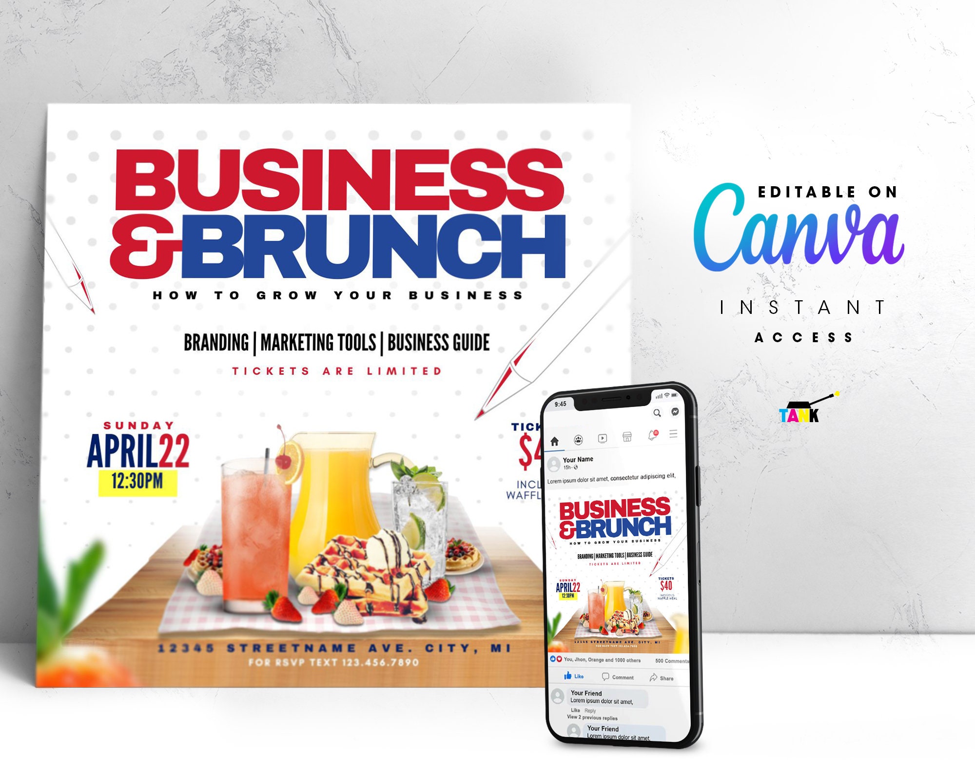 Editable Business Brunch Flyer, Business and Brunch Invitation Canva ...