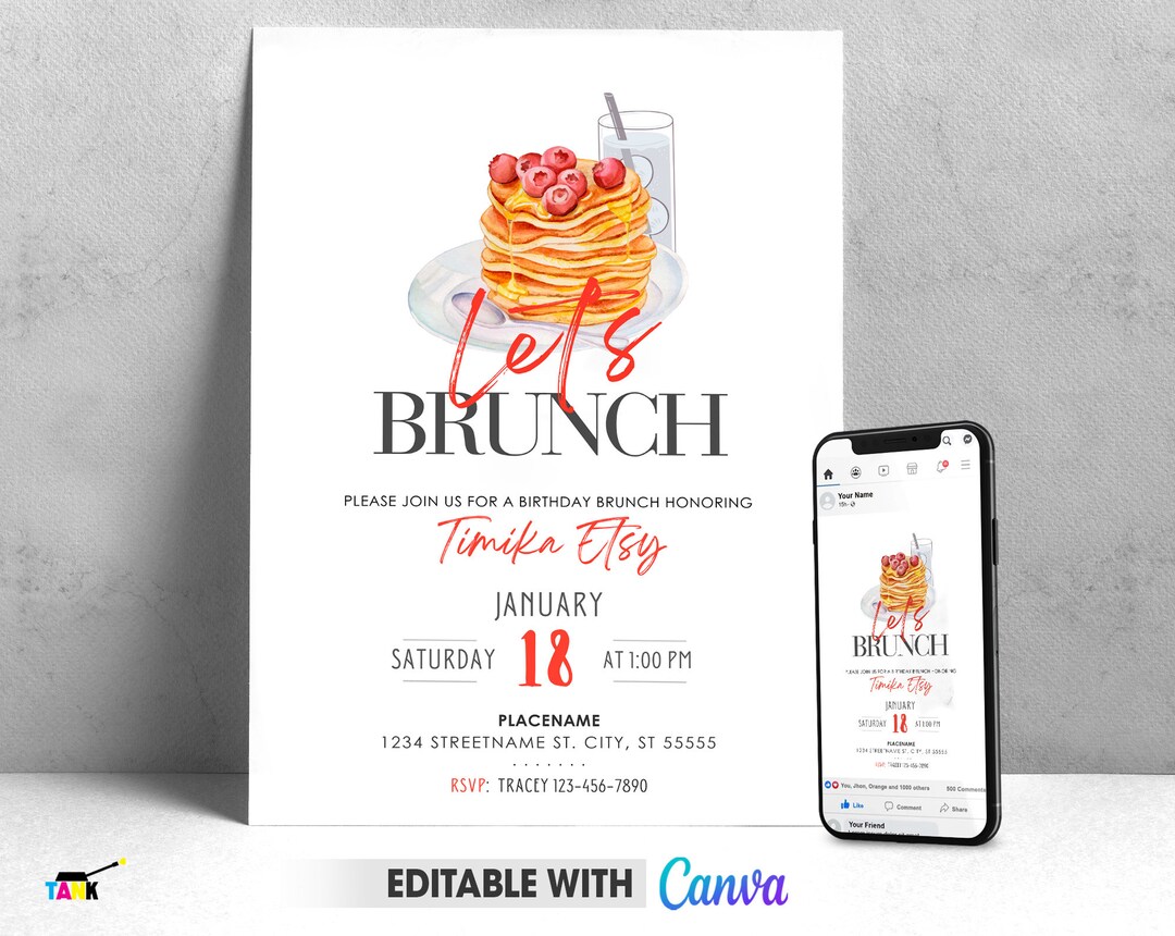 Editable Let's Brunch Invitation, Birthday Brunch Flyer Lets Brunch ...