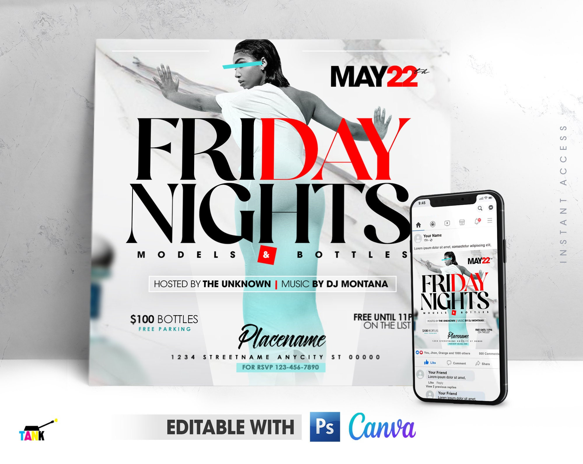 Editable Friday Nights Flyer, Models & Bottles Flyer, Fridays ...
