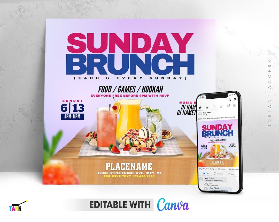 Editable Sunday Brunch Flyer, DIY Brunch Invitation Flyer, Sunday ...
