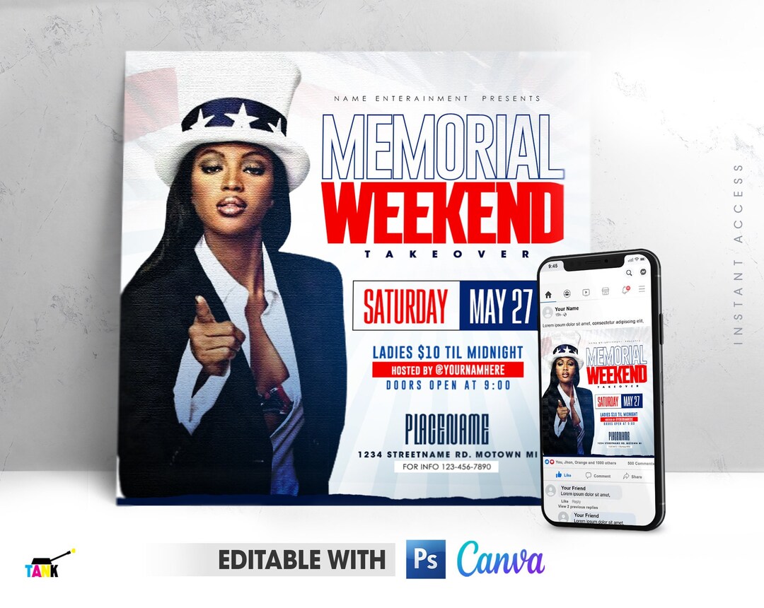 Editable Memorial Weekend Flyer, Memorial Canva Flyer Memorial Weekend ...