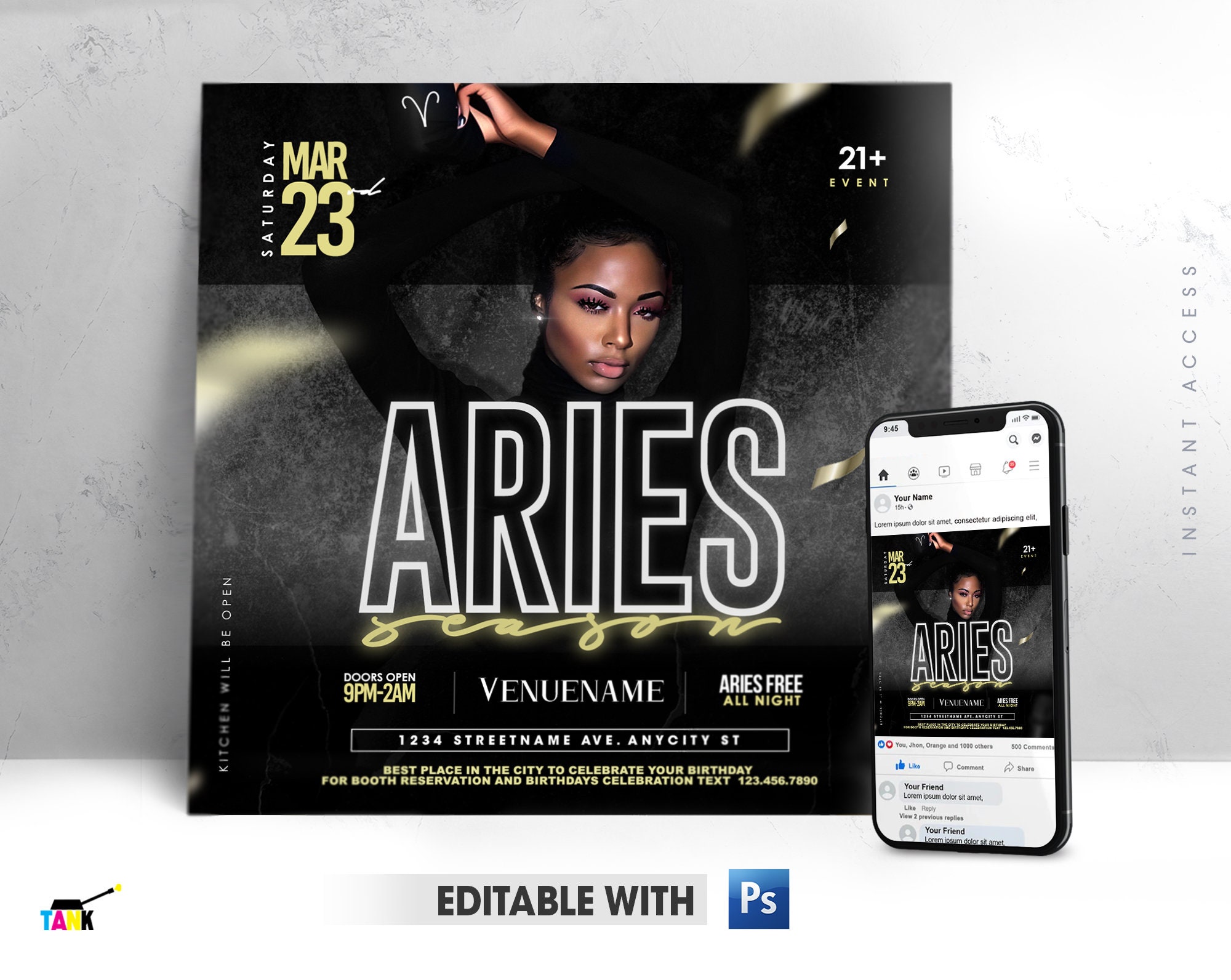 Editable Aries Season Flyer, Aries Birthday Bash Flyer Aries Flyer ...
