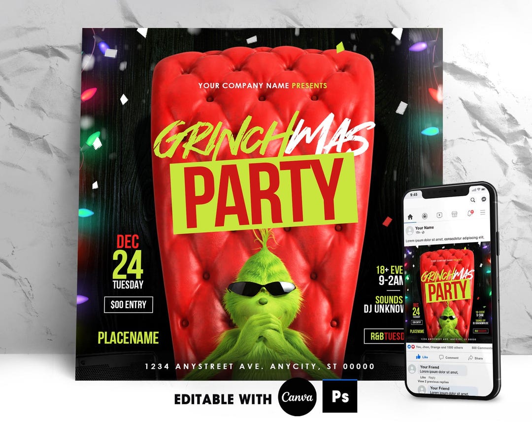 Editable Grinch Christmas Party Flyer DIY Christmas Party Invitation ...