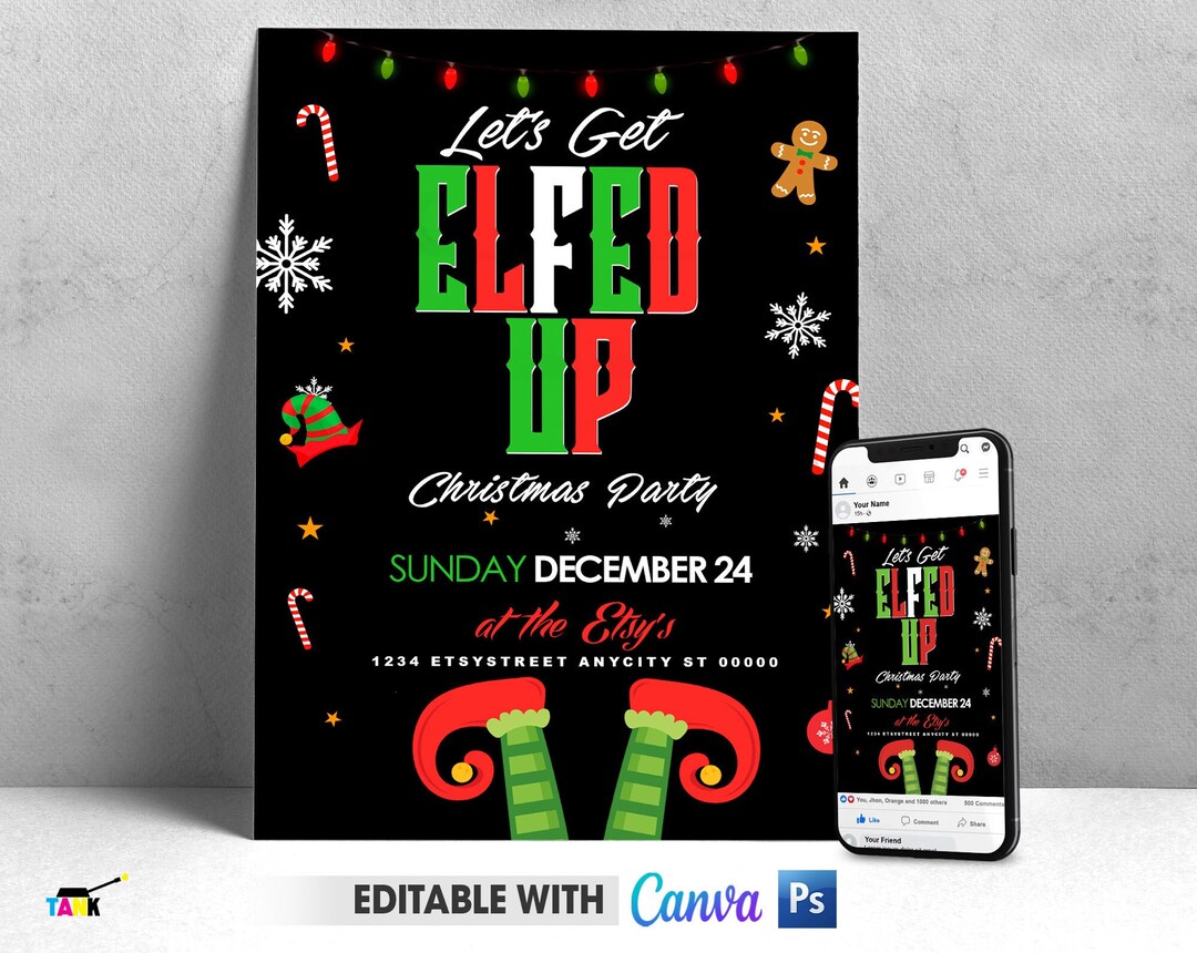 Editable Elfed up Christmas Invitation Let's Get Elfed up Flye Elfed up ...