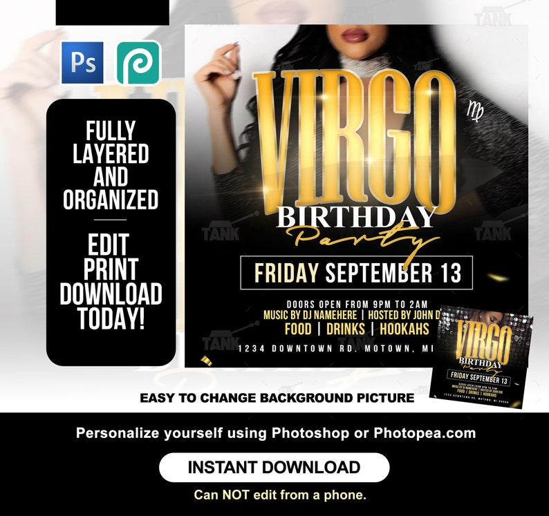 Virgo Birthday Party Flyer Virgo Bash Party PSD Flyer Fully - Etsy