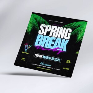 Editable Spring Break Party Flyer Spring Break Canva and Photoshop ...
