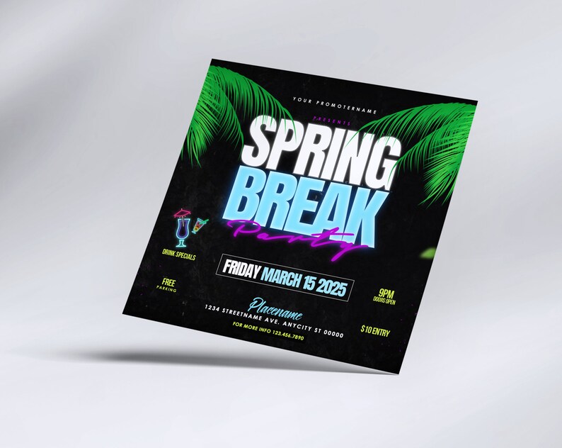 Editable Spring Break Party Flyer Spring Break Canva and Photoshop ...