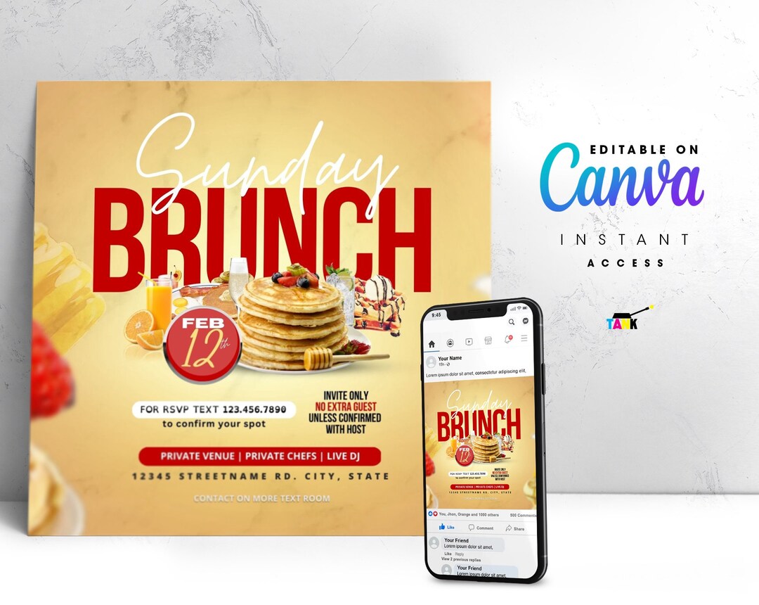 Editable Sunday Brunch Flyer, Brunch Invitation Flyer Canva Brunch ...