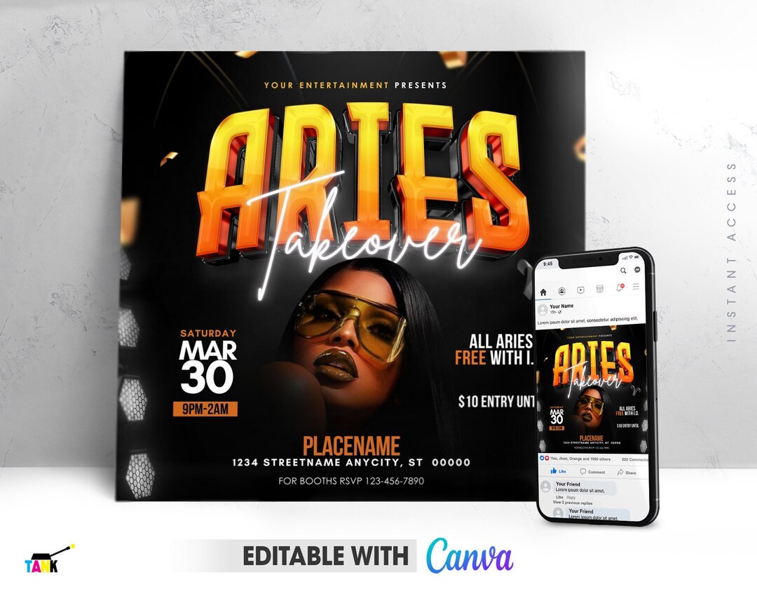 Editable Aries Flyer, Aries Birthday Flyer Aries Invitation Canva Template - Etsy
