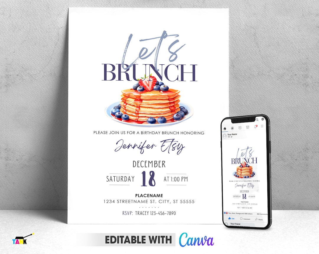 Editable Let's Brunch Invitation, Birthday Brunch Invite Flyer Lets Brunch Canva Template - Etsy