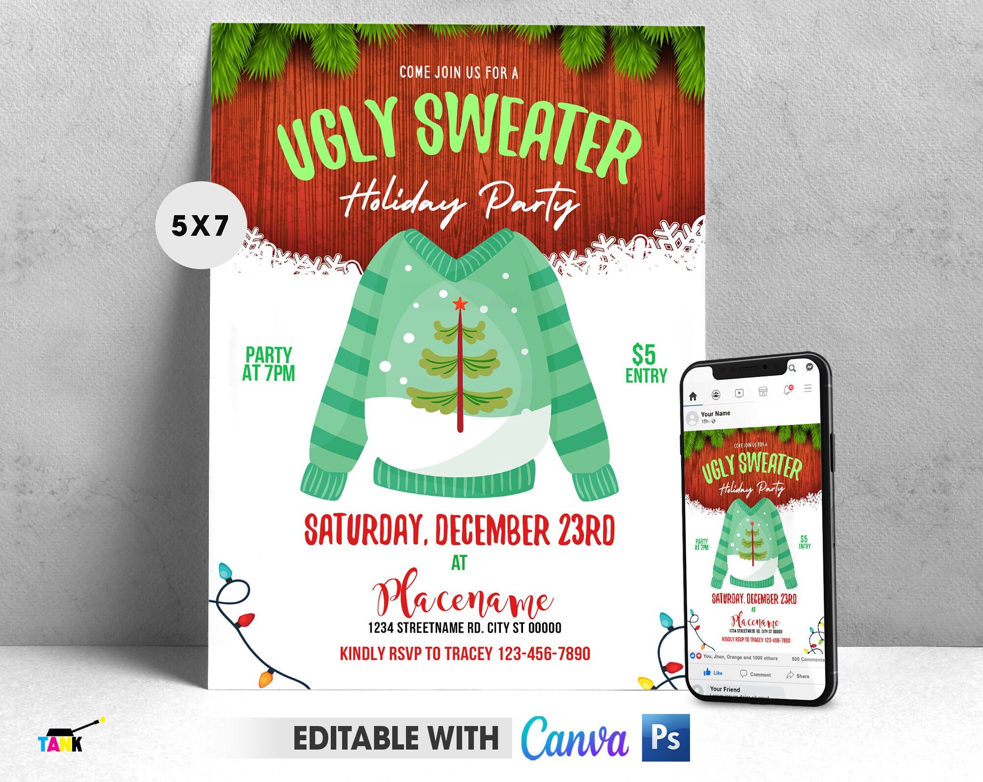 Editable Ugly Sweater Party Invitation DIY Christmas Party Flyer ...