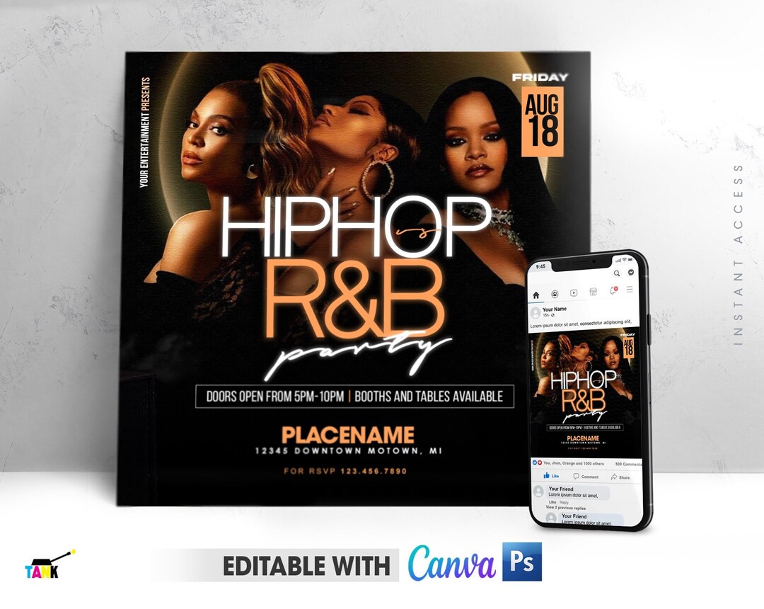 Editable Hip-hop Vs. R&B Party Flyer, Hip Hop RNB Flyer Hiphop Canva ...
