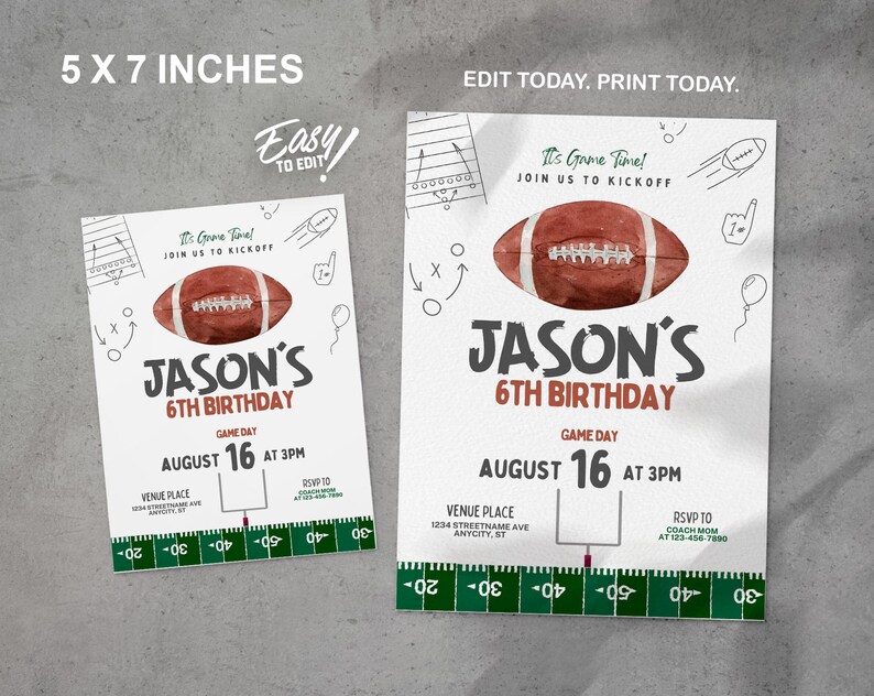 Football Birthday Invitation Template, Editable Birthday Boy Invitation ...