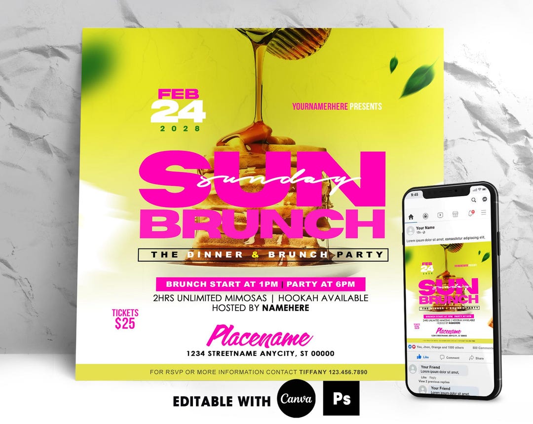 Editable Sunday Brunch Invitation Flyer, DIY Sunday Brunch Flyer L ...