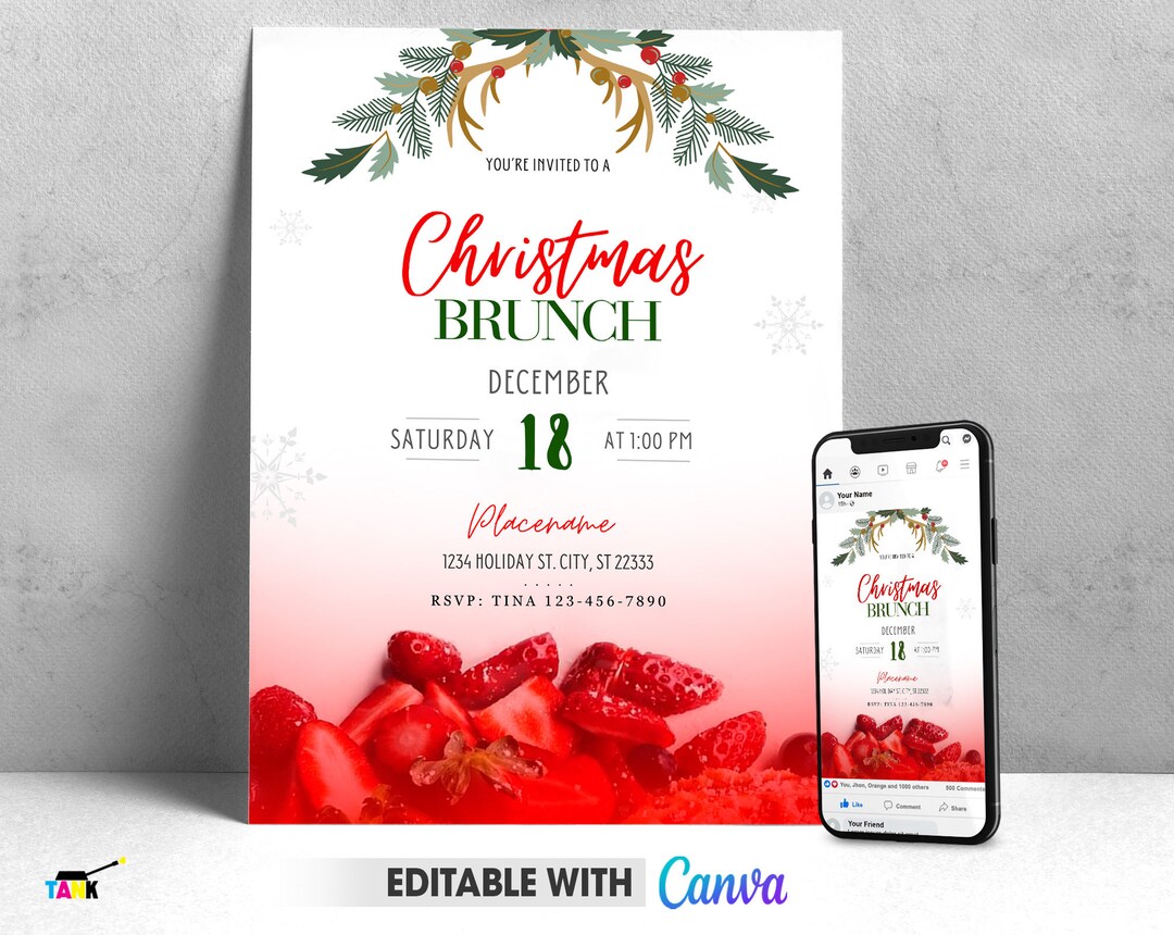 Editable Christmas Brunch Invitation, Holiday Brunch Flyer Christmas ...