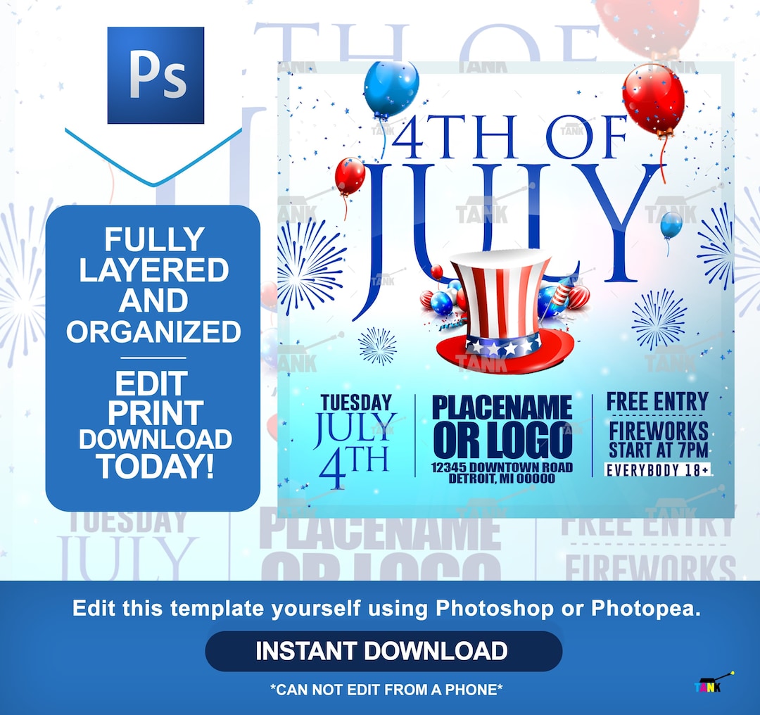 4th of July PSD Flyer Independence Day Photoshop Flyer Template - Etsy