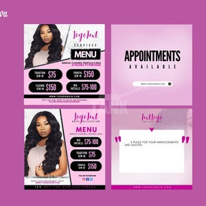 Editable Hair Branding Template, Wig Service Flyer Bundle, Hair Pricing ...
