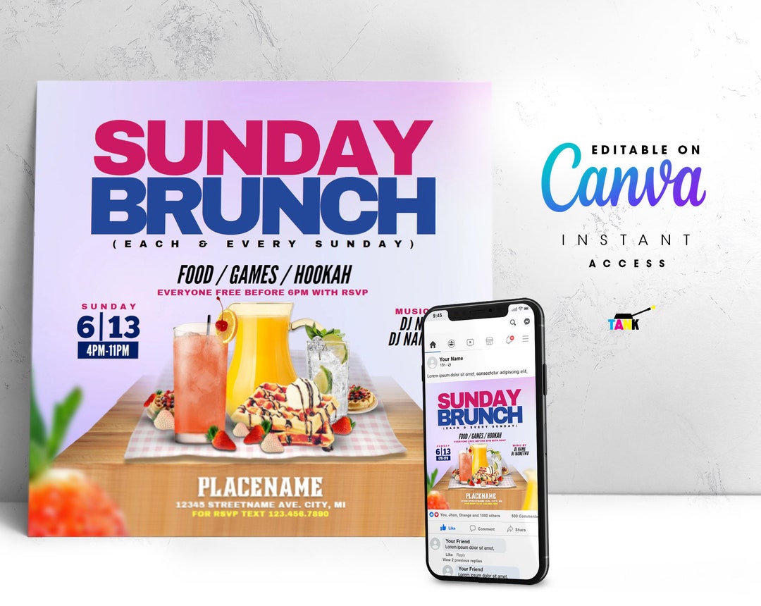 Editable Sunday Brunch Flyer DIY Brunch Invitation Flyer - Etsy