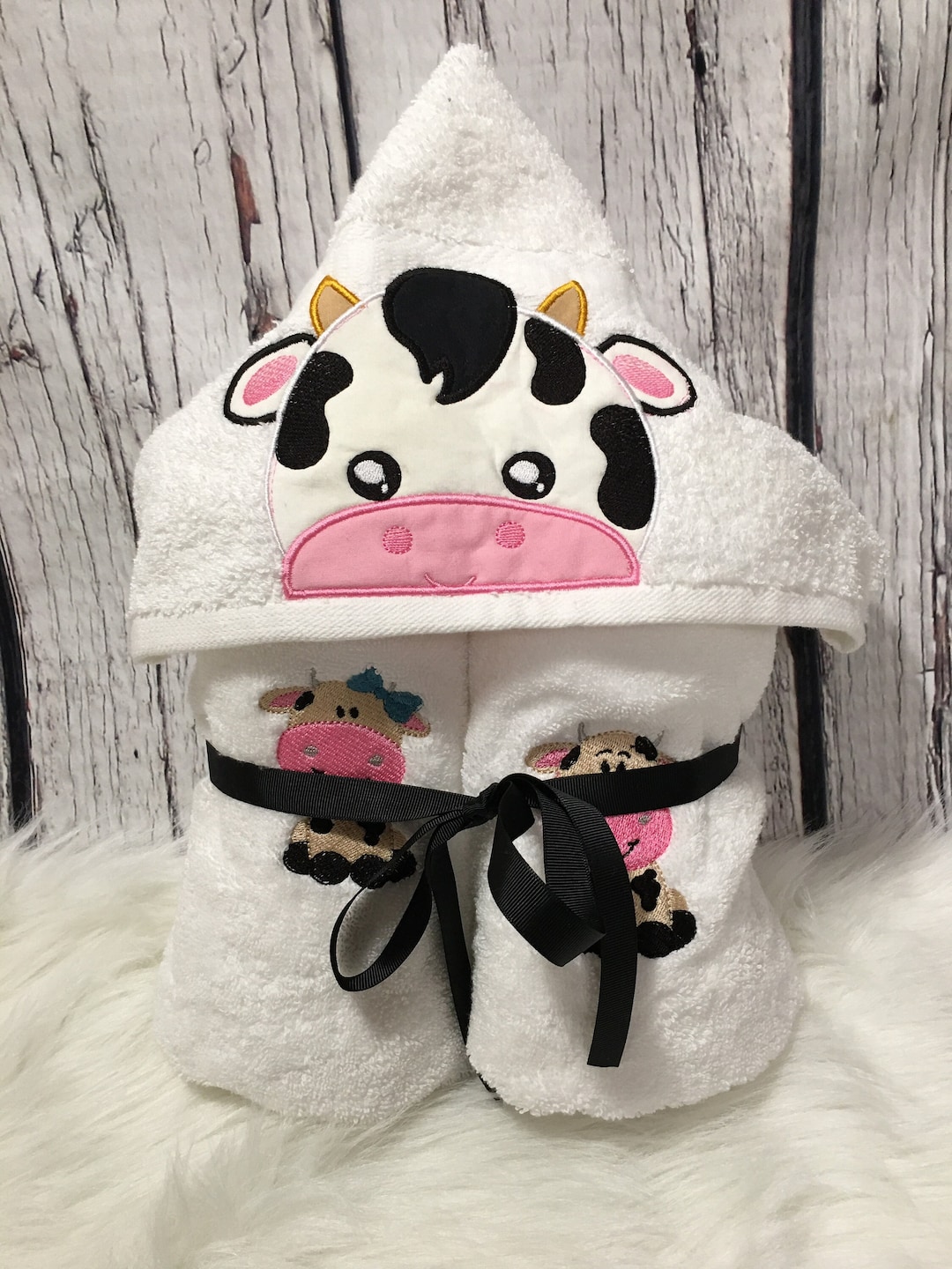Cute Cow Farm Animal Hooded Towel, Full Size Bath Towel, Baby Shower ...
