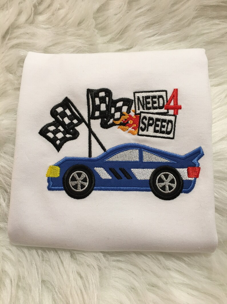 Custom Embroidered Race Car Birthday Shirt Need 4 Speed - Etsy