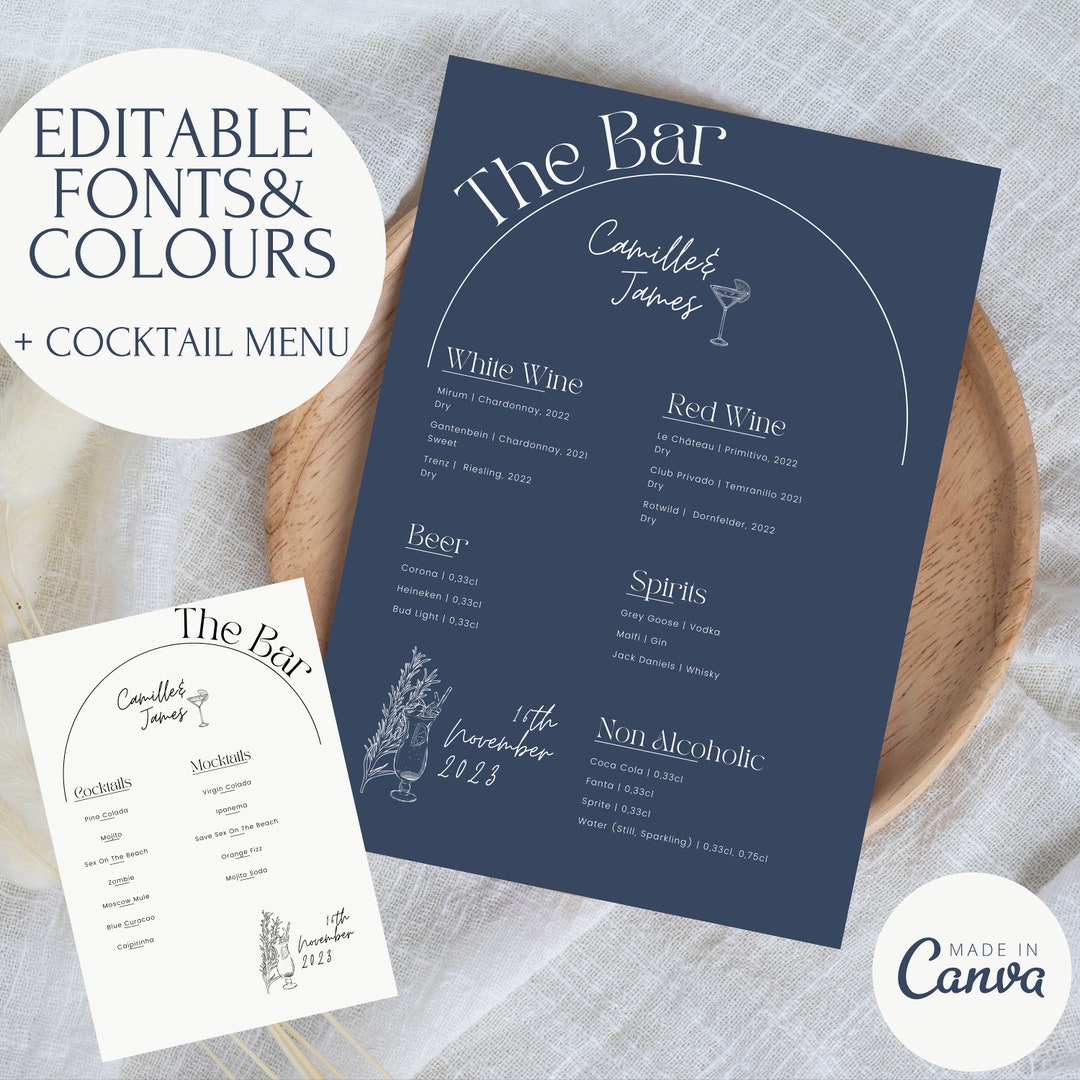The Bar Menu Template, Wedding Menu Template , Drink Menu, Cocktail ...