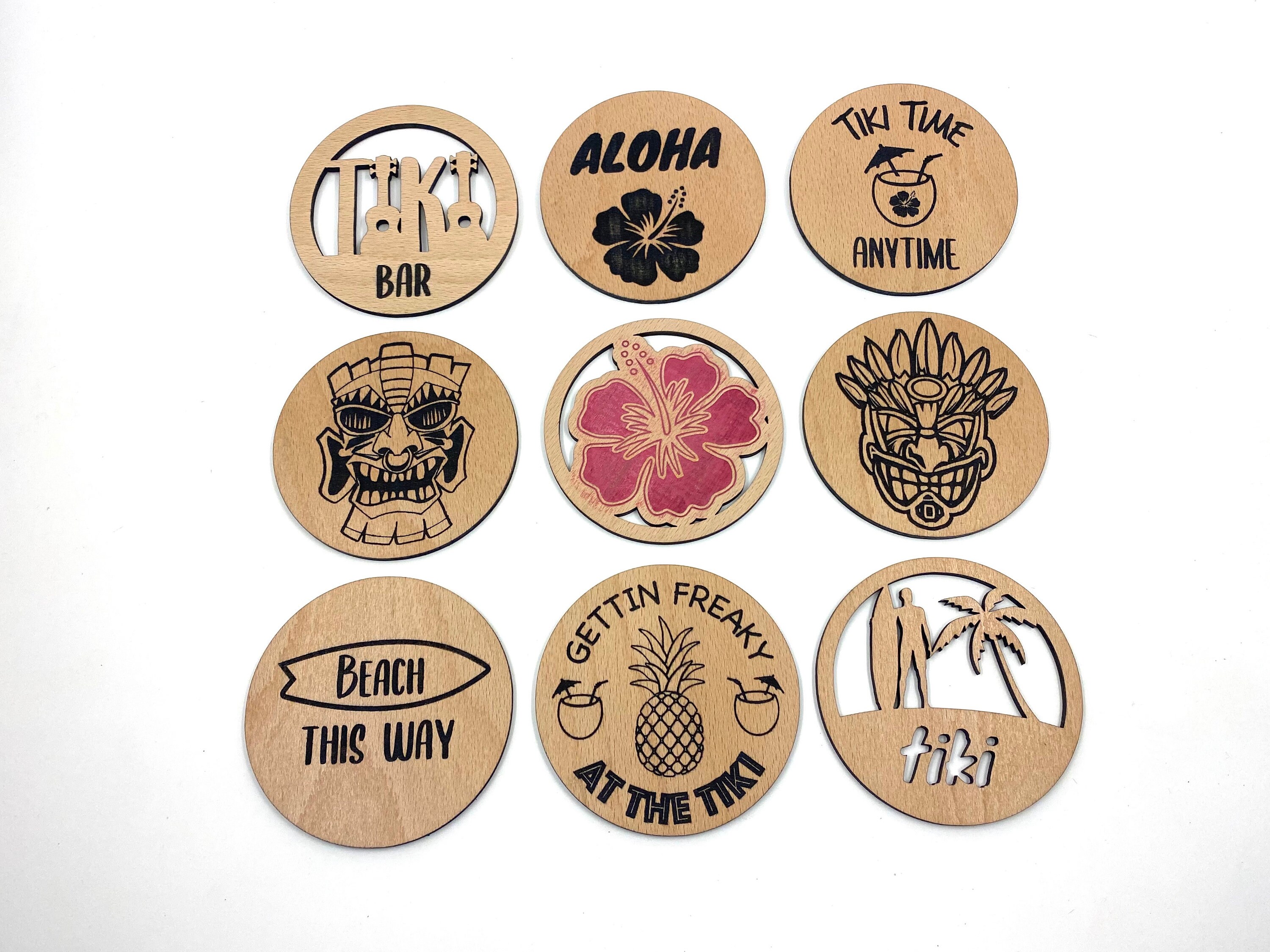 Tiki Bar Coaster Design Bundle 12 Unique Designs SVG, DXF Laser Cutting ...
