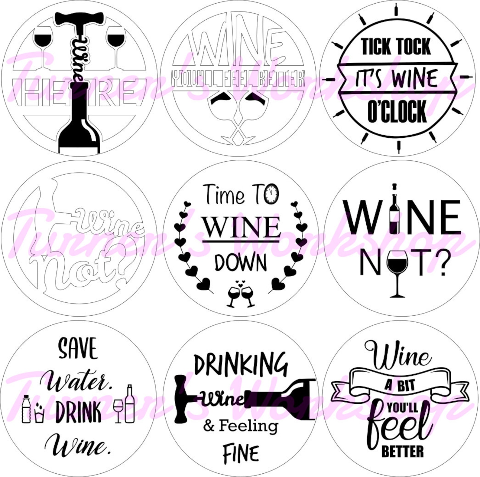 Wine Coasters 9 Design Bundle SVG, DXF Laser Cutting File - Etsy