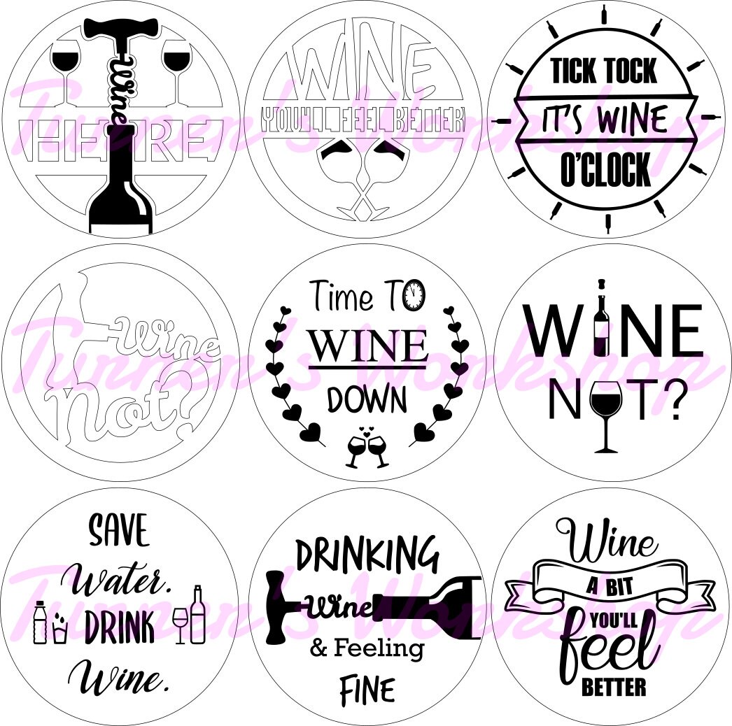Wine Coasters 9 Design Bundle SVG, DXF Laser Cutting File - Etsy