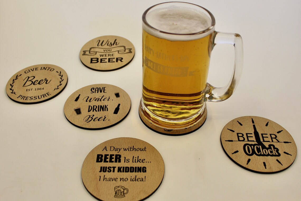 Beer coaster glassware 9 design bundle SVG DXF laser cutting | Etsy