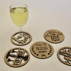 Wine Coasters 9 Design Bundle SVG, DXF Laser Cutting File - Etsy