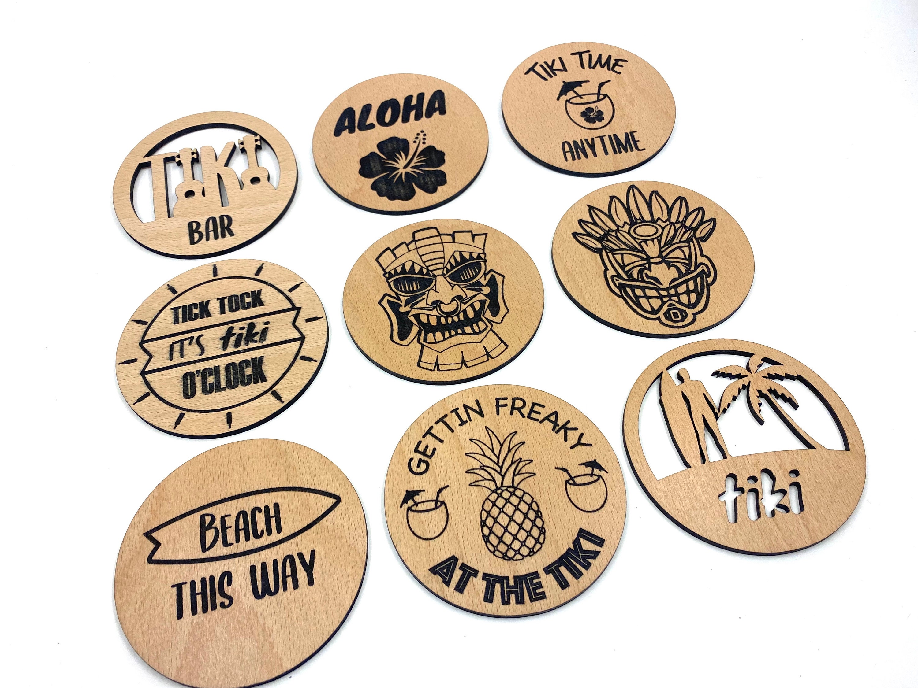 Tiki Bar Coaster Design Bundle 12 Unique Designs SVG, DXF Laser Cutting ...