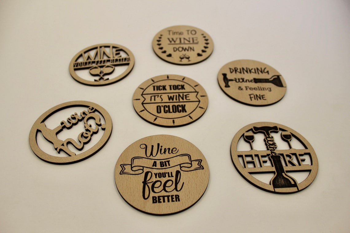 Wine Coasters 9 Design Bundle SVG DXF Laser Cutting File - Etsy