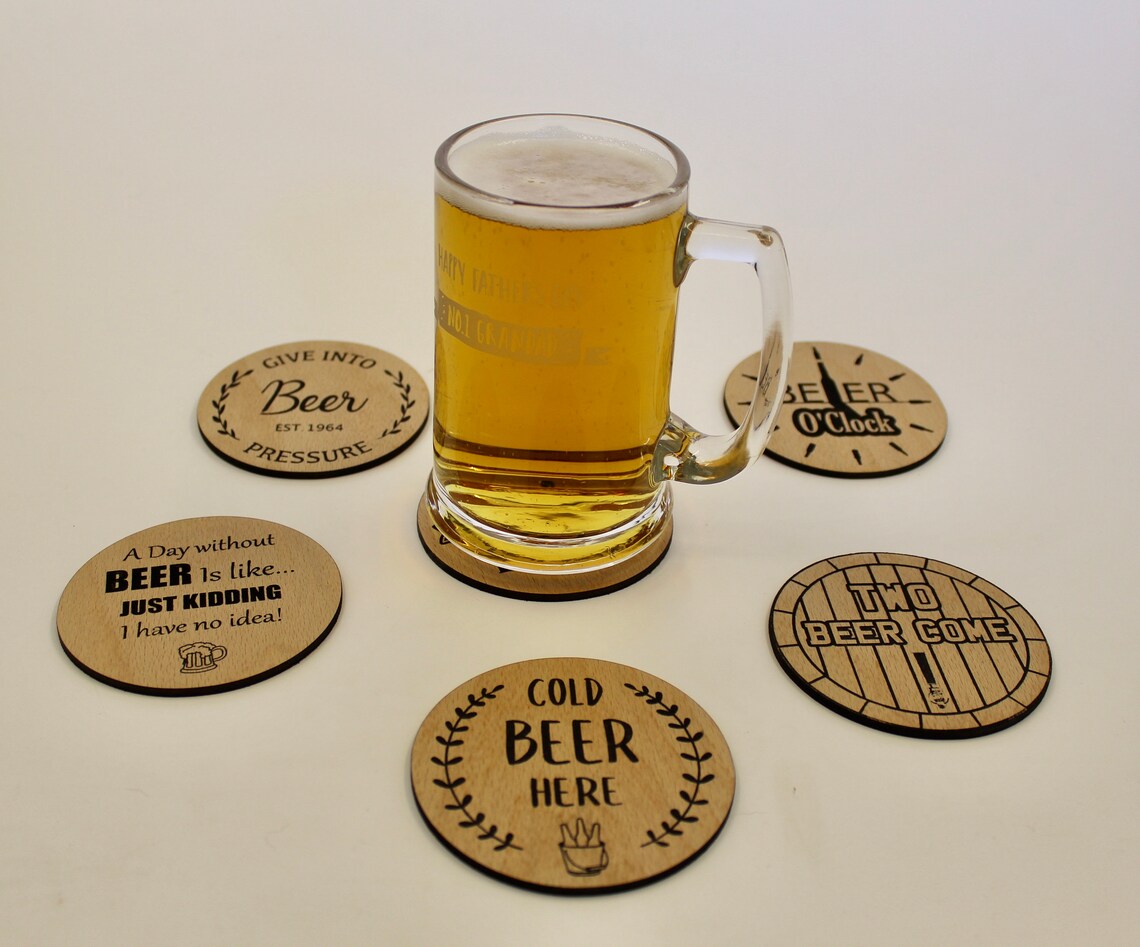 Beer coaster glassware 9 design bundle SVG DXF laser cutting | Etsy