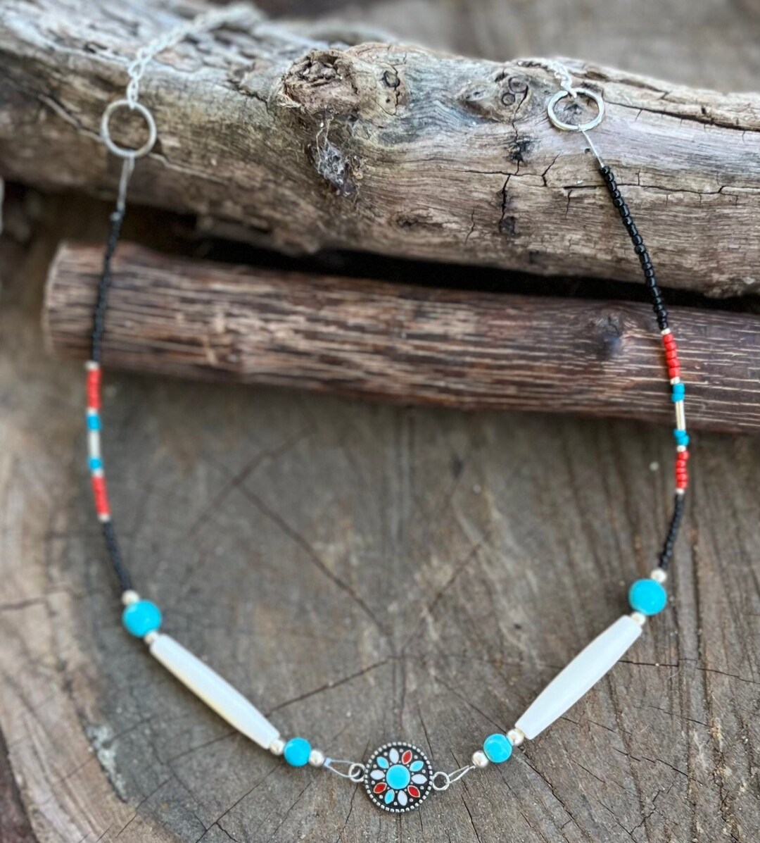 Beaded Native Bone Necklace - Etsy