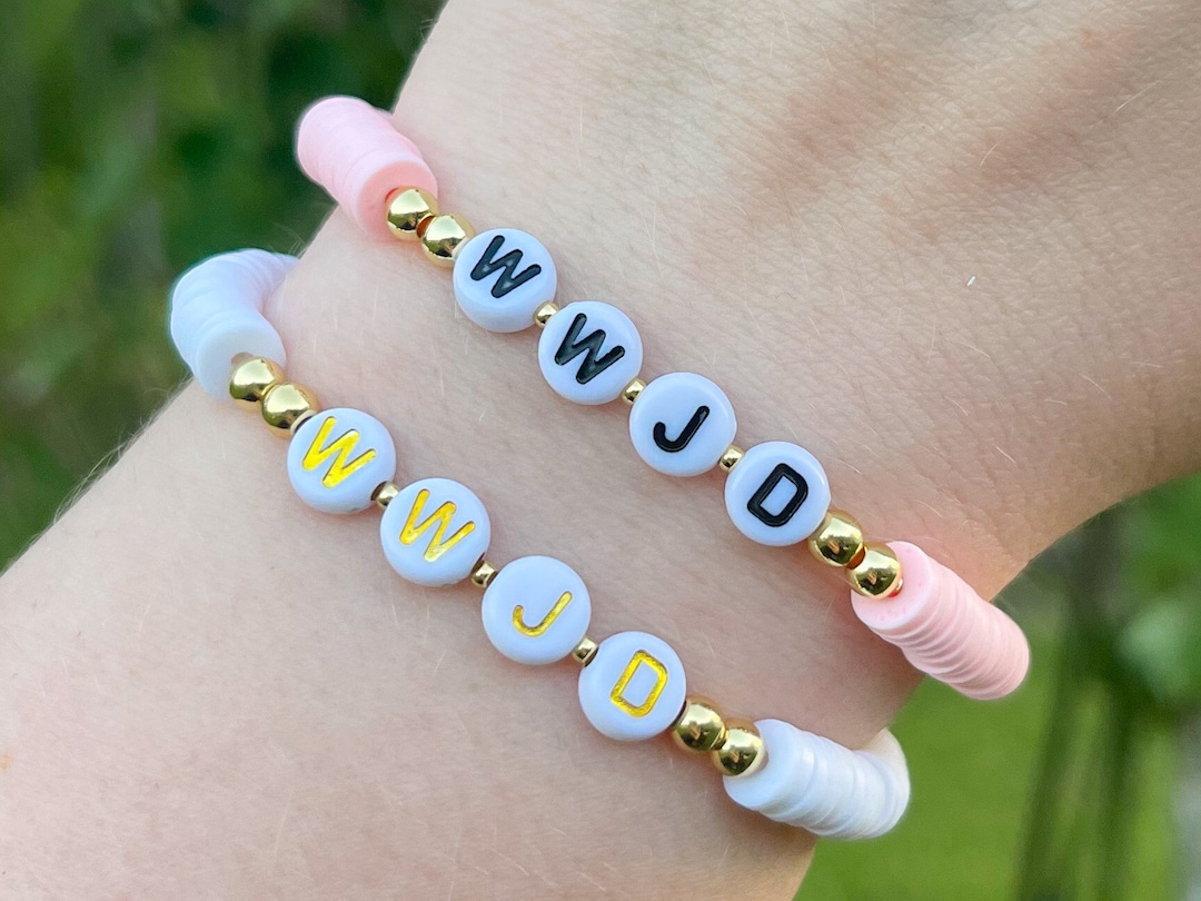 WWJD Heishi Bead Stretch Bracelet or Set | WWJD Charm Bracelet ...