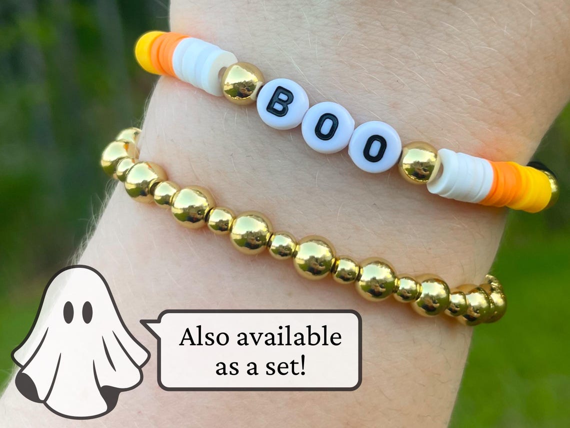 Boo Candy Corn Halloween Heishi Bead Stretch Bracelet or Set Candy Corn ...