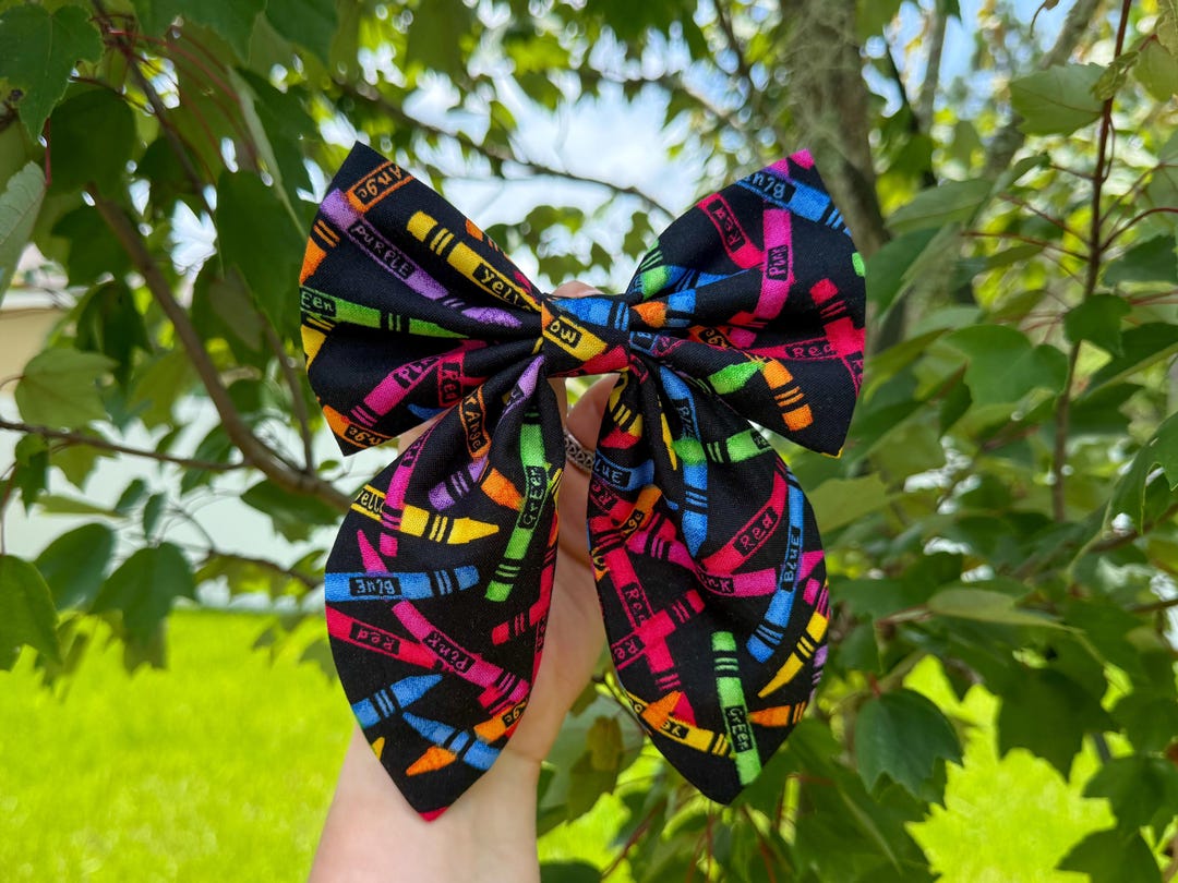 Rainbow Crayon Cotton Hair Bow With French Barrette Clip | Back to ...