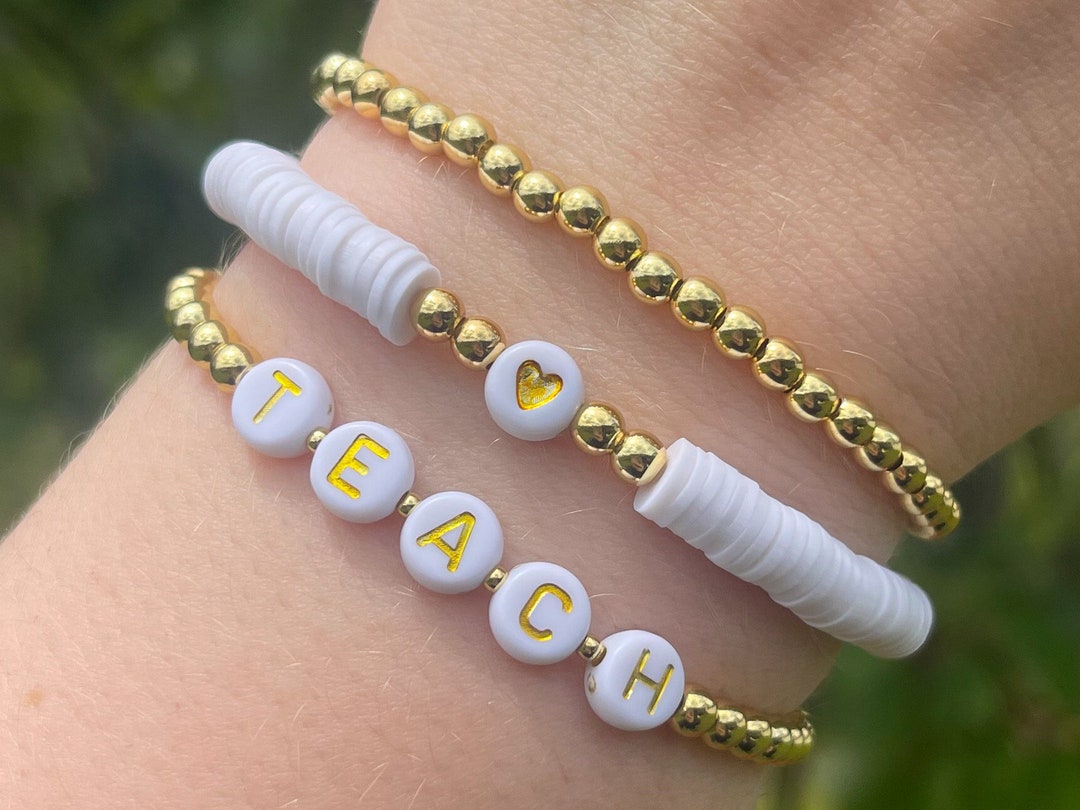 Teach Heishi Bead Stretch Bracelet Set Teacher Bracelet Set Bracelet for Teachers End of School ...