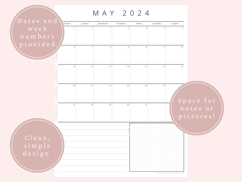 Digital 2024 Dated Monthly Calendars, Minimalist Design, Instant PDF ...