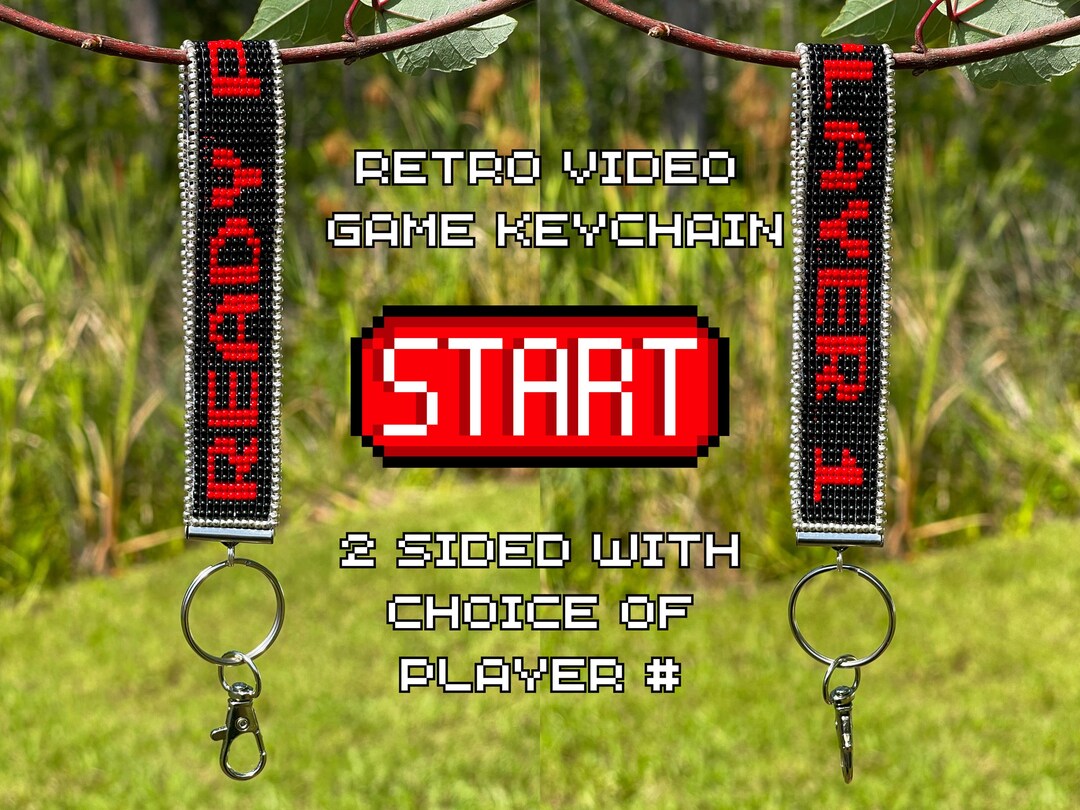 Retro Video Game Ready Player Beaded Wristlet Loop Keychain With Silver ...