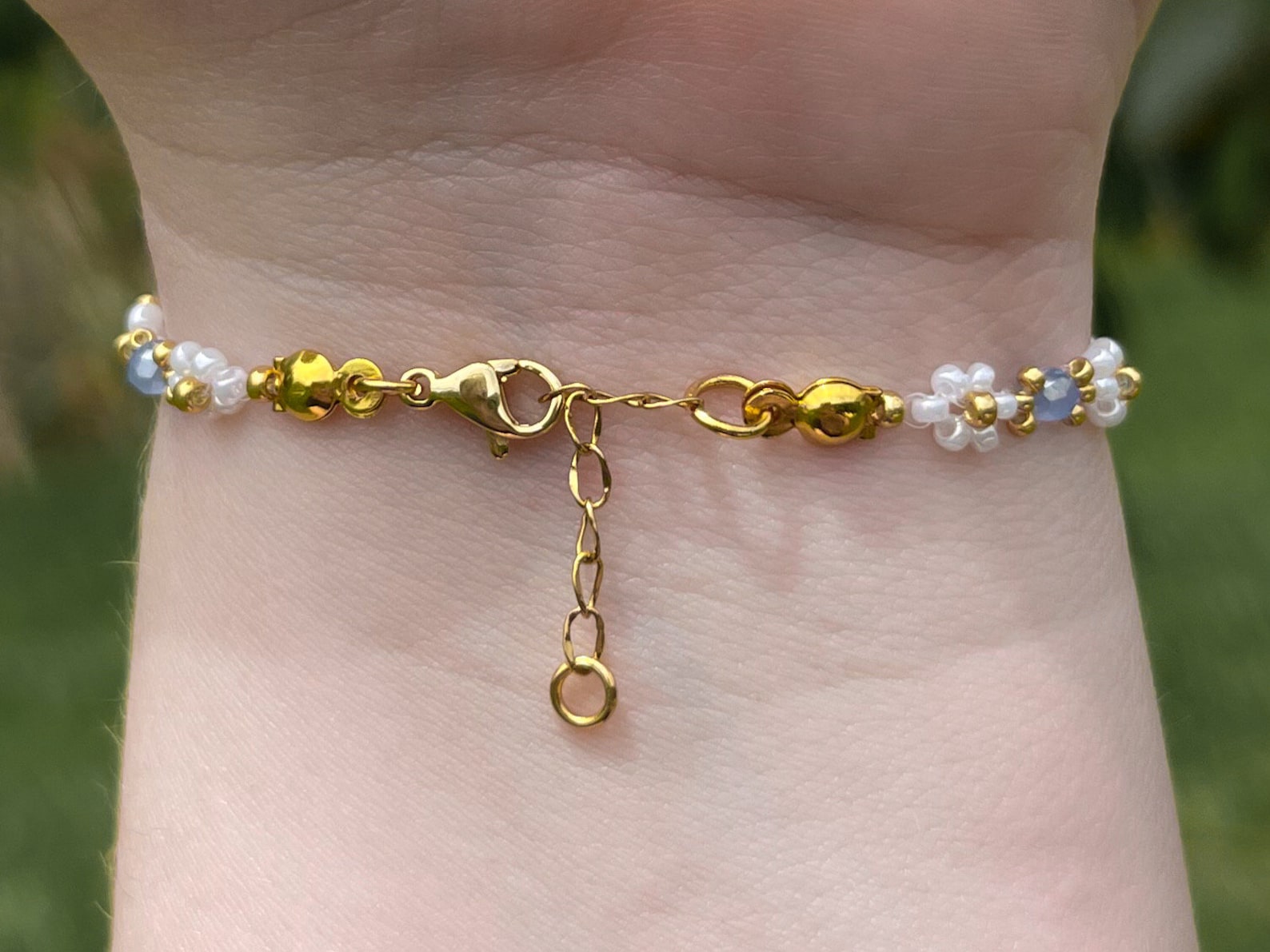 Daisy and Crystal Adjustable Bead Bracelet White/blue/gold Crystal Bead ...