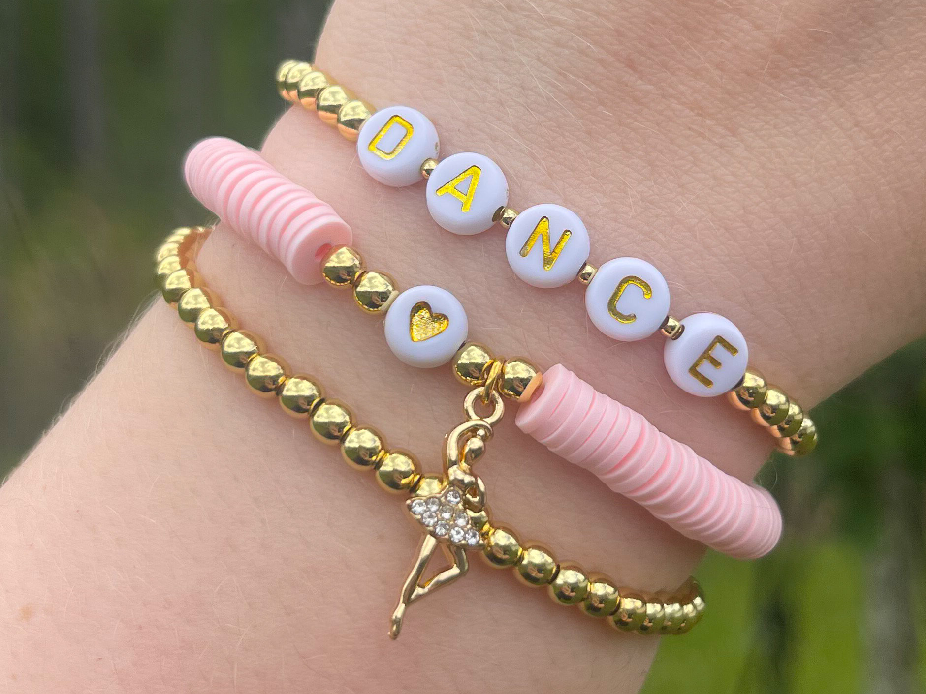 Dance Heishi Bead Stretch Bracelet Set With Charm | Dance Competiton ...