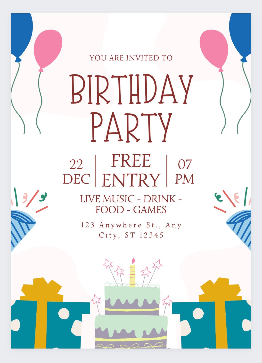 Birthday Party Invitation Card - Etsy