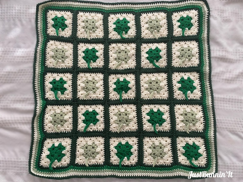 Four Leaf Clover Granny Square Blanket Crochet PATTERN Only St Patricks ...