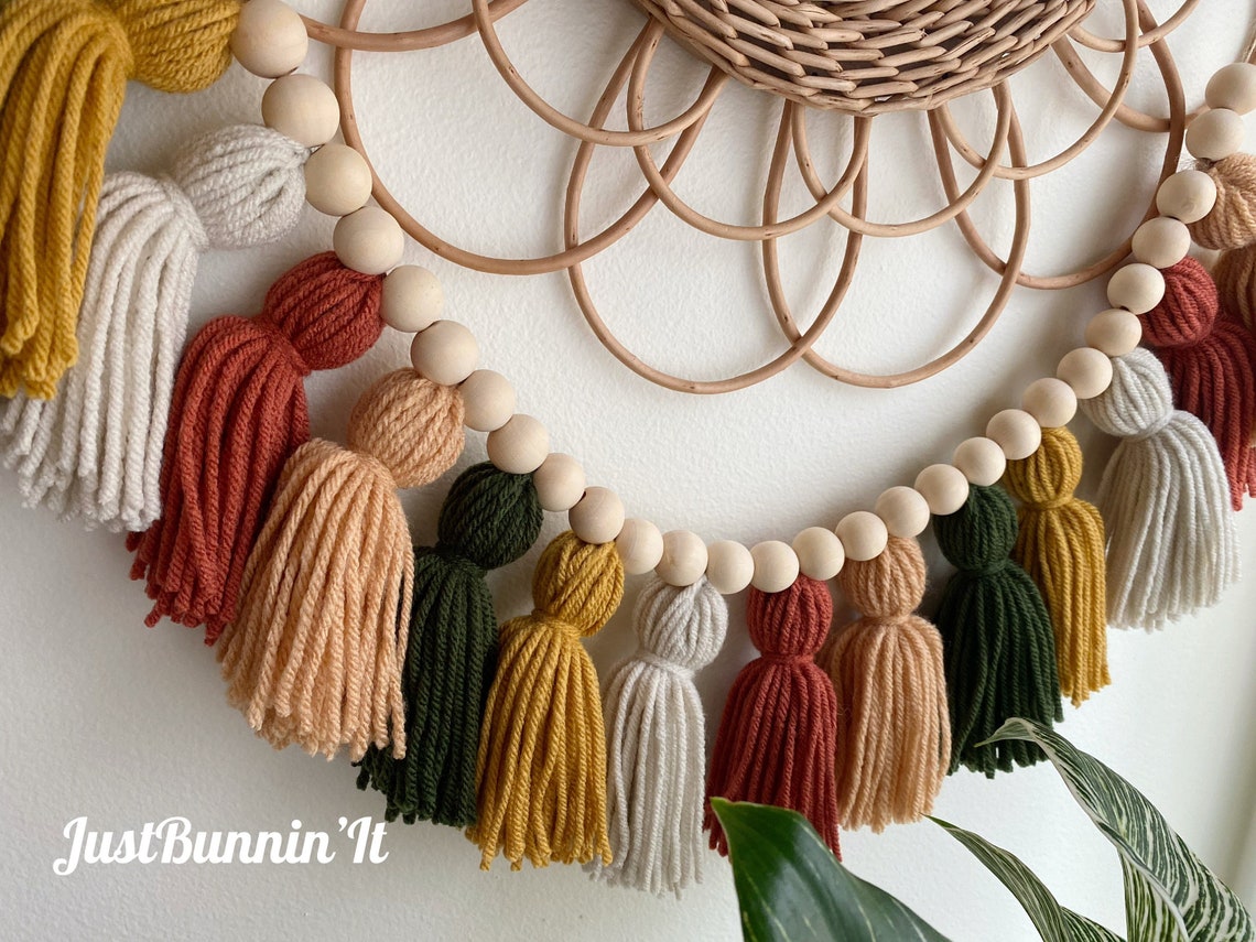 Earthy Terracotta, Olive, & Gold Tassel Garland, Boho Wall Decor, Boho ...