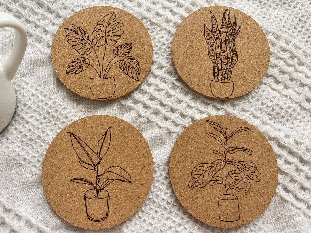 Boho Plant Coasters, Line Art Plant Coasters, Botanical Coasters, Plant ...